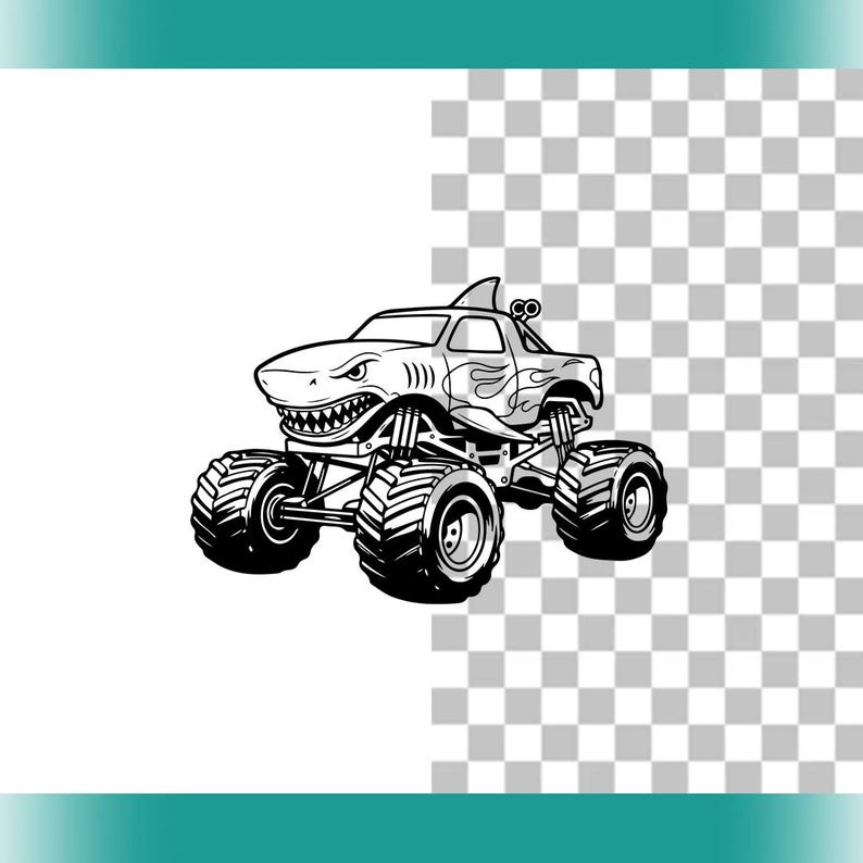 Shark Monster Truck SVG PNG, Kids Monster Truck Clipart, Cartoon Truck ...