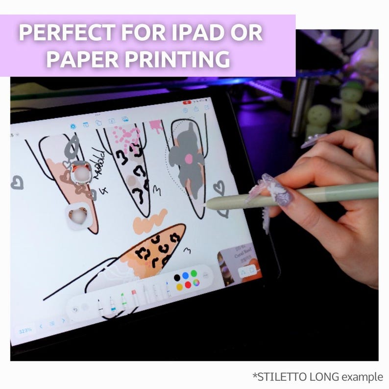 LONG STILETTO Nail Art Design Template Pack - Png Pdf & Jpg Files ...