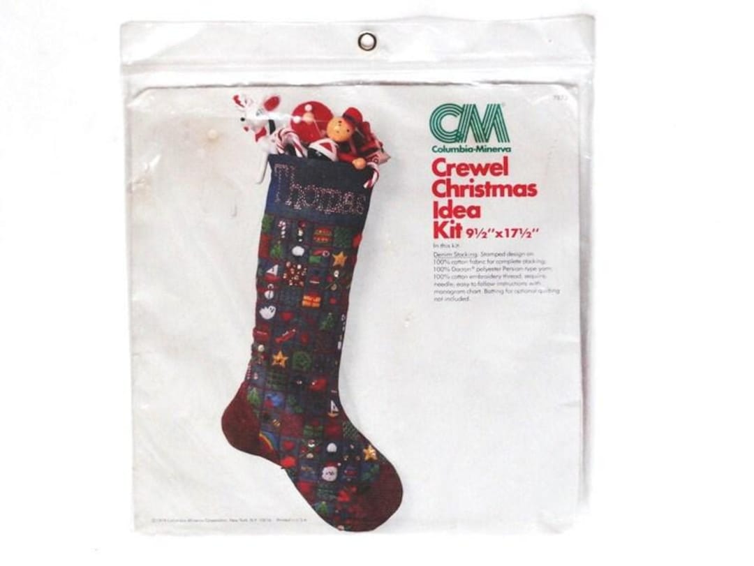 Columbia Minerva Crewel Denim Christmas Stocking Kit NIP NOS Sequins ...