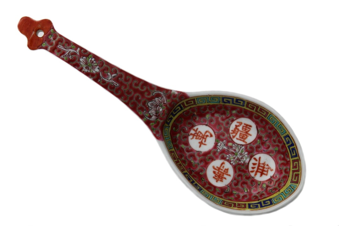 Asian Porcelain Mun Shou Large Serving Spoon Ladle Chinese Greek Key ...