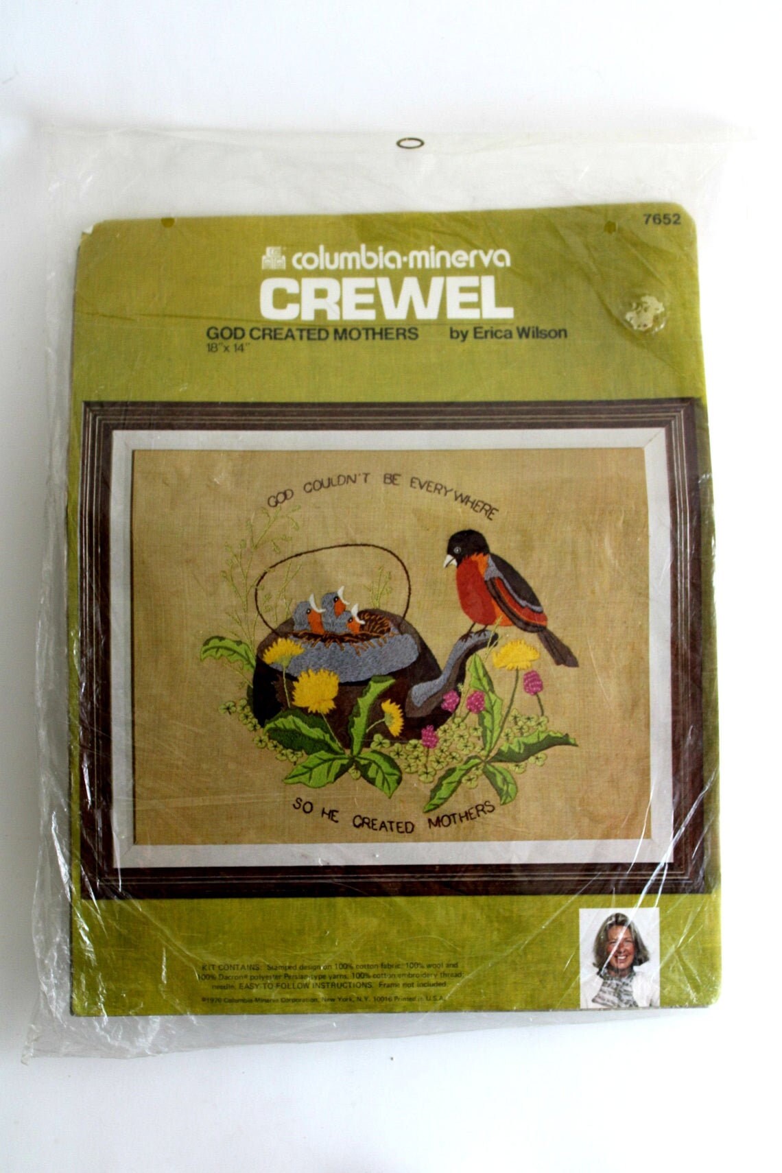 Erica Wilson Columbia Minerva God Created Mothers Crewel Embroidery Kit ...