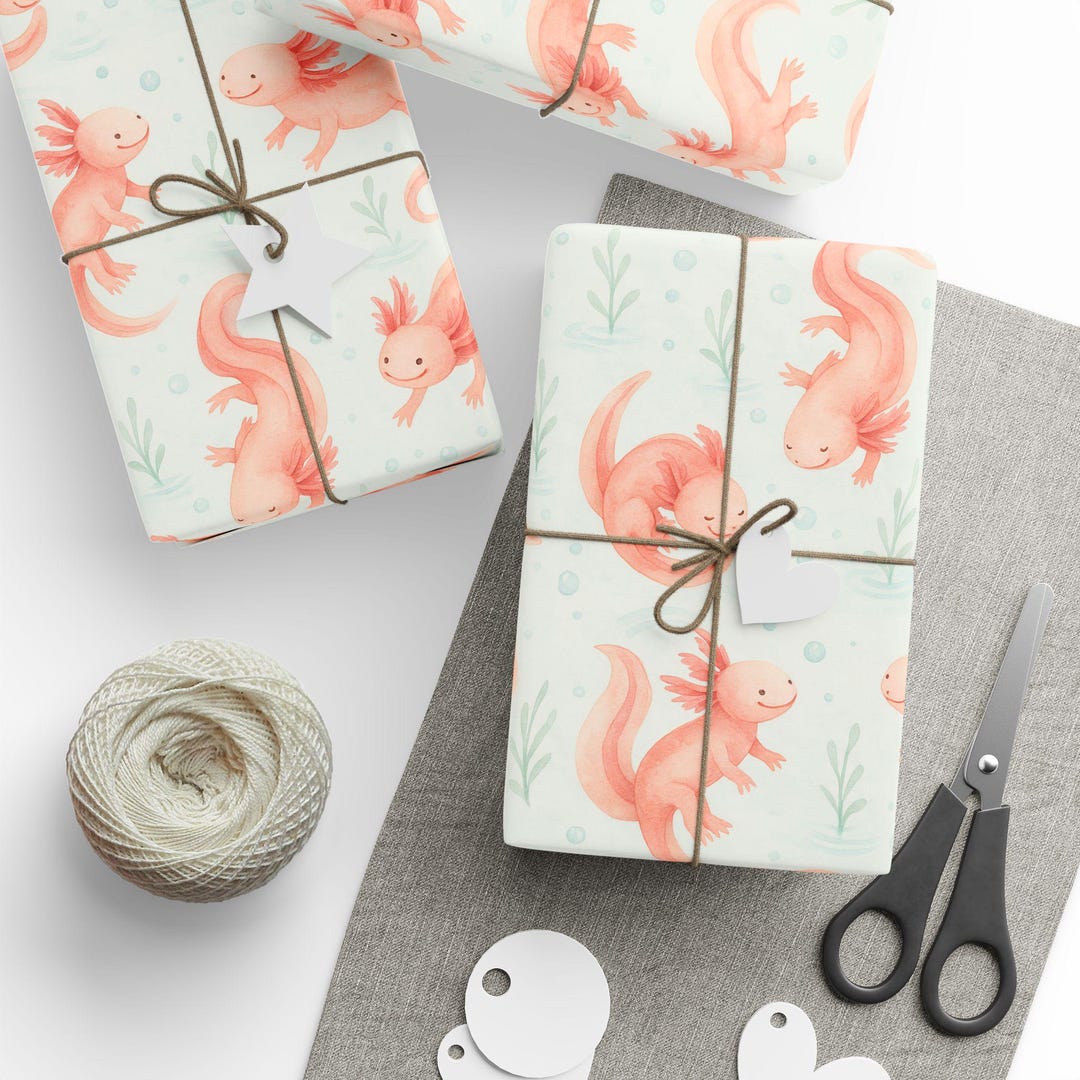 Pink Axolotl Watercolor Wrapping Paper, Salamander Gift Wrap - Etsy