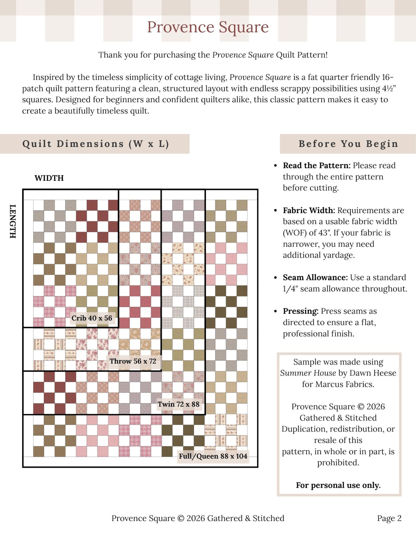16 Patch Quilt Pattern, Easy Pattern PDF, Throw Twin Full Queen Sizes ...