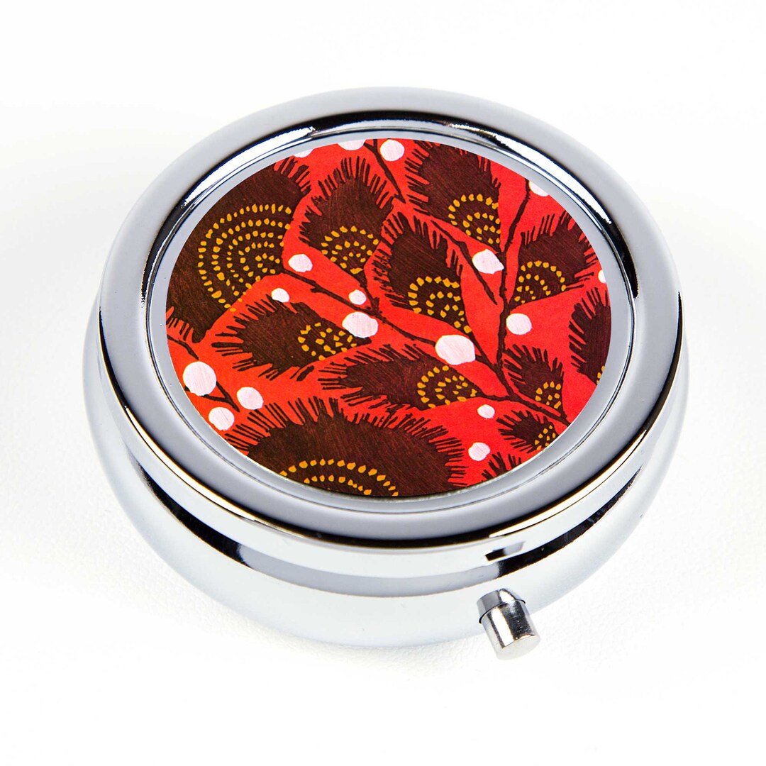 Art Deco Red Floral Pill Box, Pill Organizer, Pill Holder, Travel Pill ...