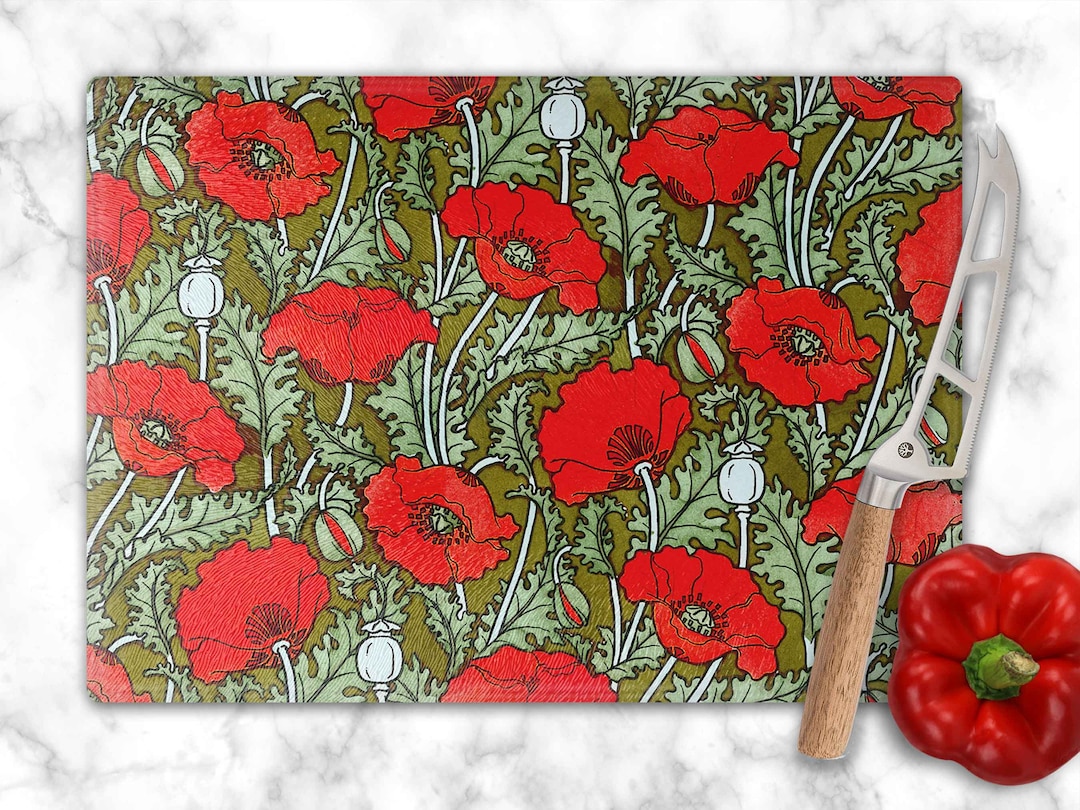 Art Nouveau Red Poppy Cutting Board - Charcuterie Board - Hostess Gift ...
