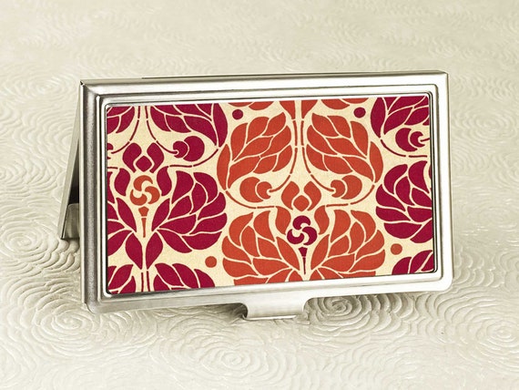 Orange Floral Business Card Holder Credit Card Holder Art - Etsy