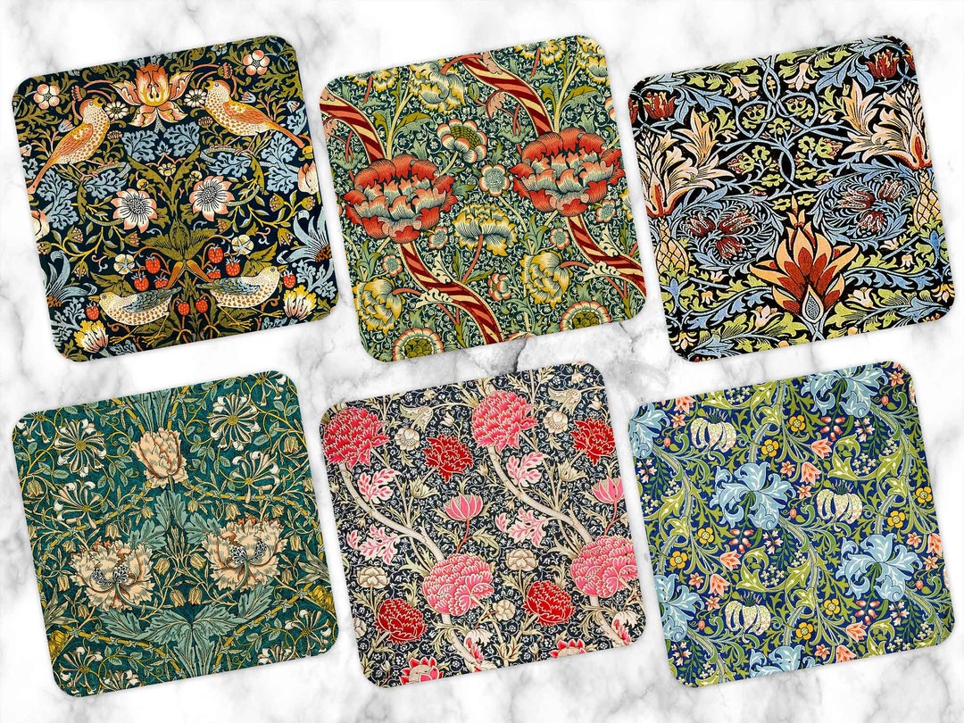 William Morris Coaster Set of 6 - Victorian Style Barware - Polyester ...