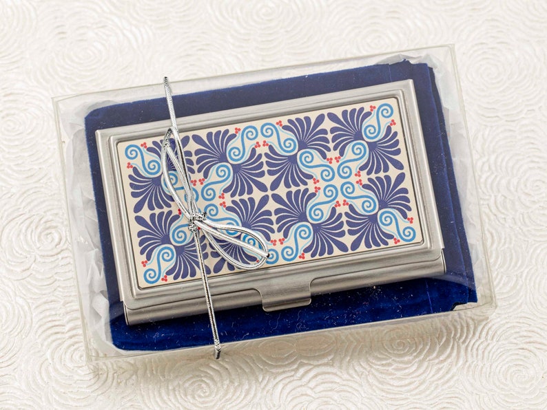 Palmetto Blue Business Card Holder - Vintage ID Card Wallet - Credit ...