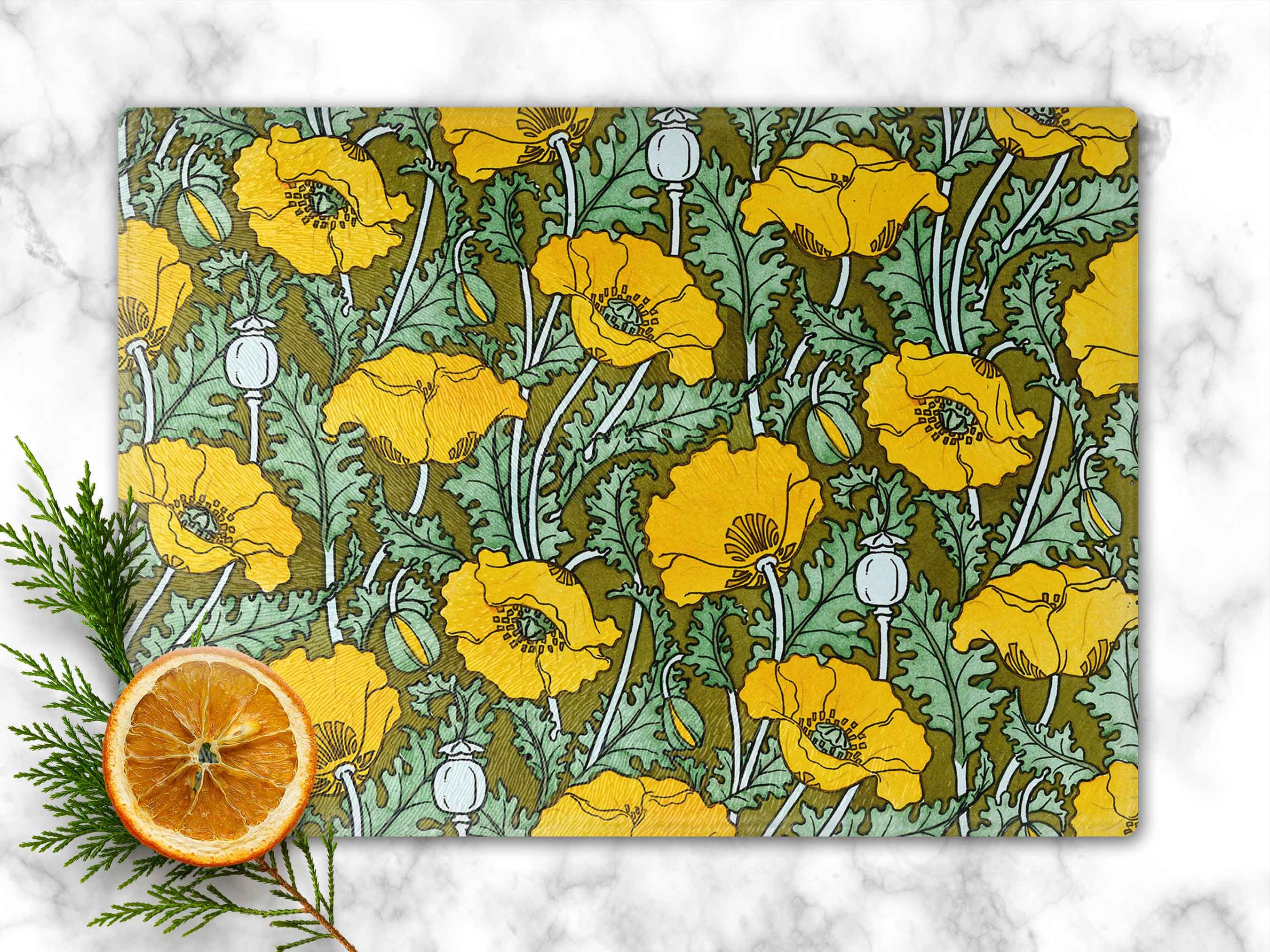 Art Nouveau Yellow Poppy Cutting Board - Charcuterie Board - Hostess ...