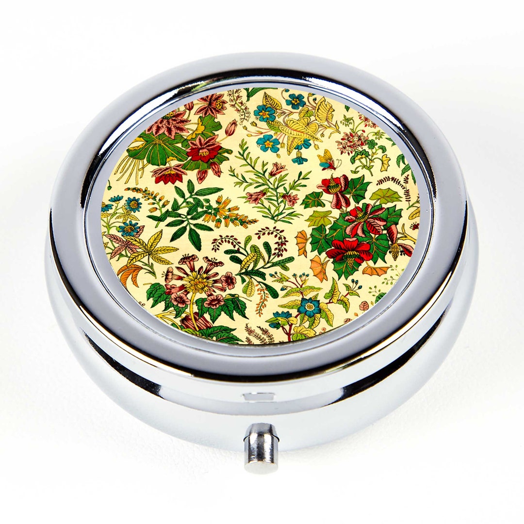 Victorian Flower Garden Pill Box, Vintage Floral Design Pill Organizer ...