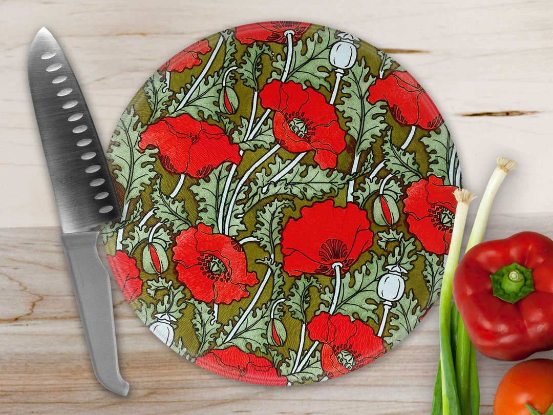 Art Nouveau Red Poppy Round Cutting Board - Charcuterie Board - Hostess ...