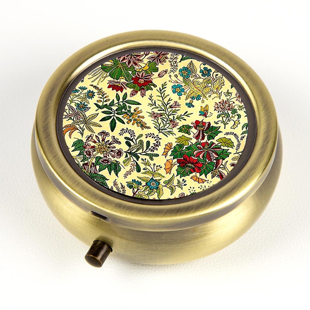 Victorian Flower Garden Pill Box, Vintage Floral Design Pill Organizer ...