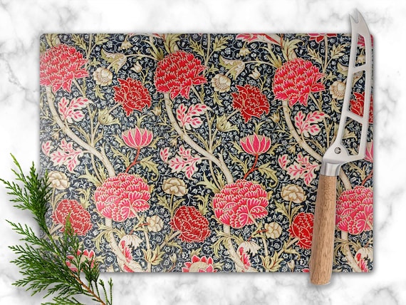 William Morris Cray Floral Cutting Board Glass Serving Board - Etsy