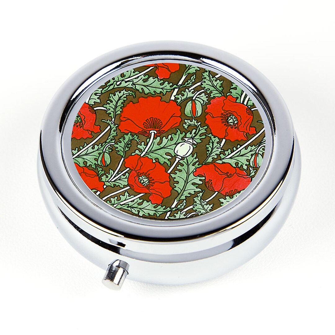 Red Poppies Floral Pill Box, Art Nouveau Pill Organizer, Vintage Poppy ...