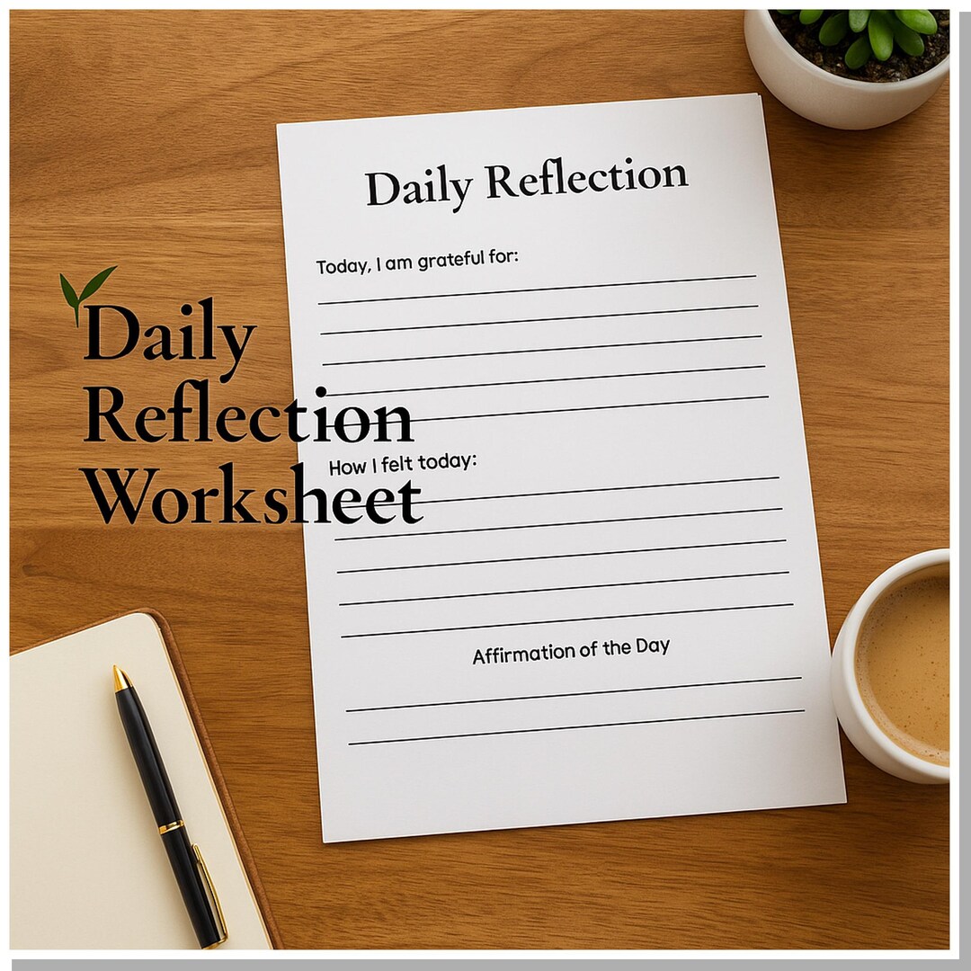 Daily Reflection Worksheet Printable • Self Care Journal Page ...