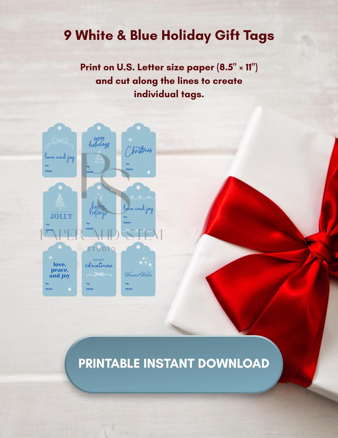 Printable Blue & White Christmas Gift Tags (instant Download) - Etsy