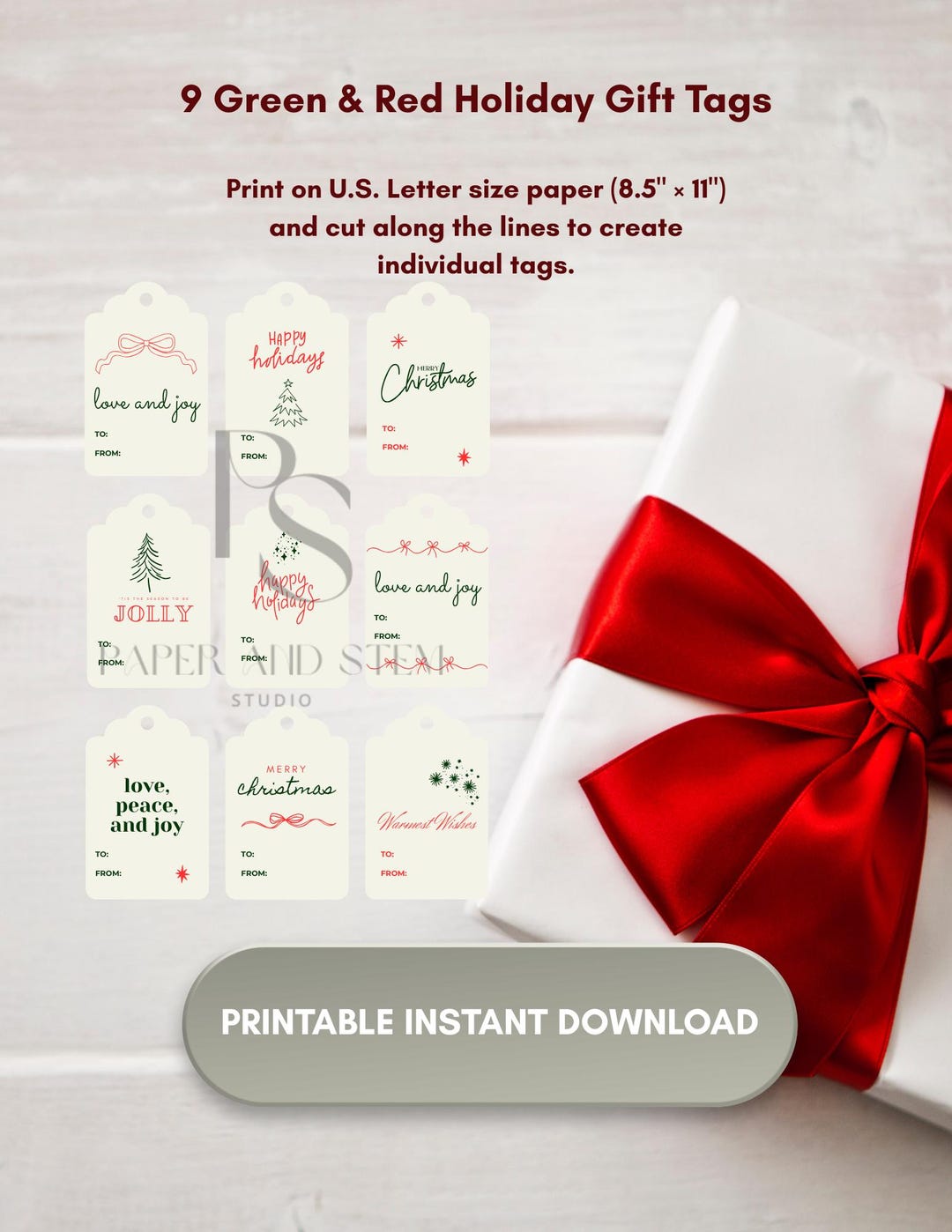 Printable Green & Red Christmas Gift Tags (instant Download) - Etsy