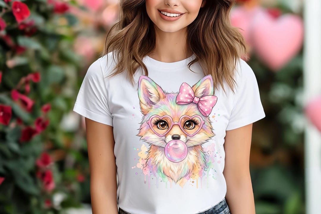 Coquette Fox PNG Bundle 2 Files, Bubblegum Holographic Design, Pastel ...