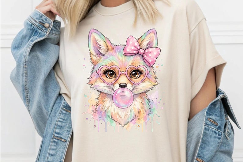 Coquette Fox PNG Bundle 2 Files, Bubblegum Holographic Design, Pastel ...