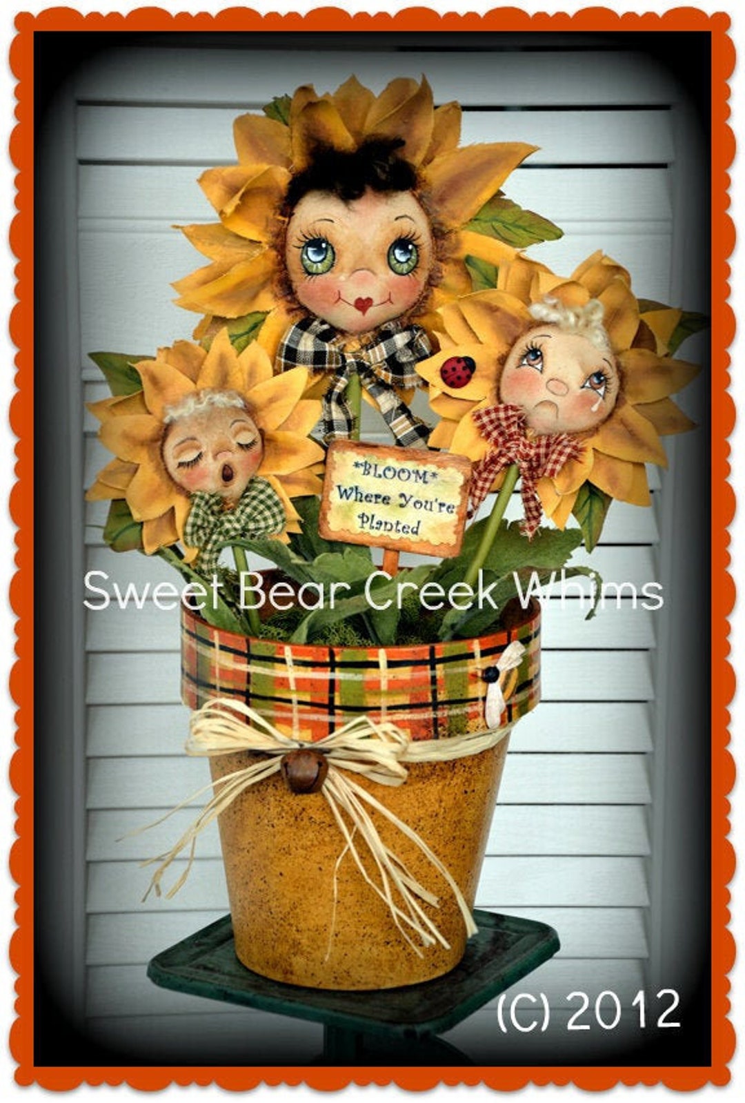 Primitive Doll Pattern, Fall E-pattern, Sunflower Pot Girls, Cloth Doll ...