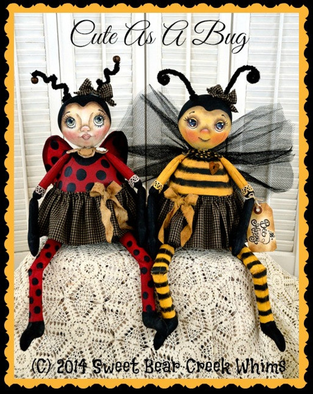 Primitive Cloth Doll Pattern, Lady Bug, Bee, PDF Instant Download ...
