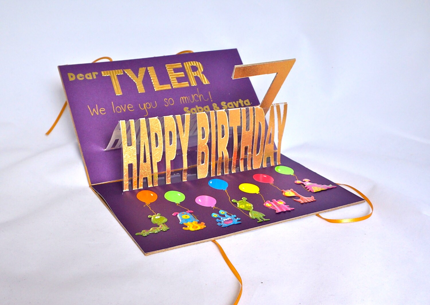 HAPPY 7th BIRTHDAY Card W/pop up 3D Letters & 7 Opens Flat ORIGINAL ...
