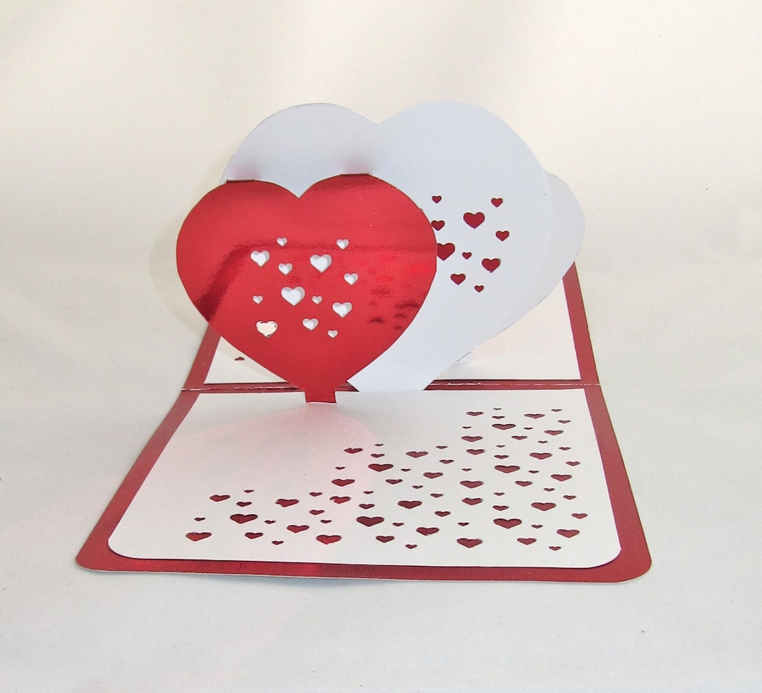 VALENTINE’S Day 3D Pop up Card W/3 HEARTS Pierced W/tiny Hearts ...