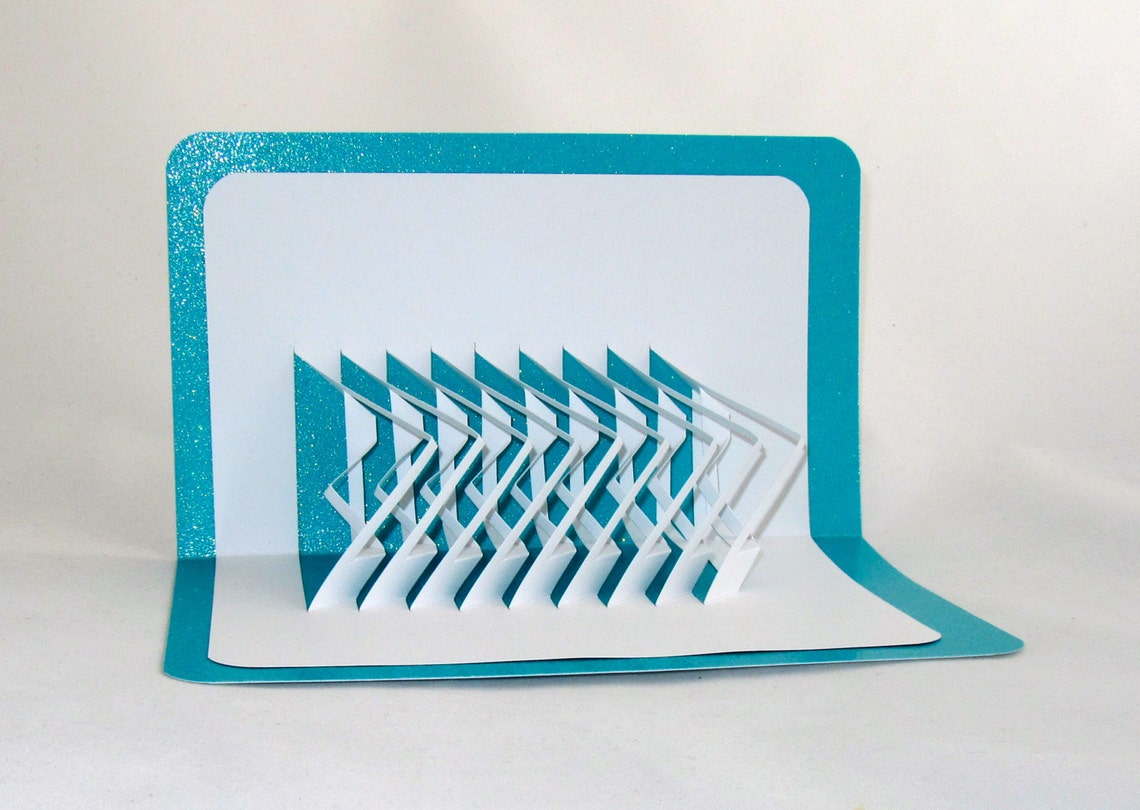 POP UP SCULPTURE 3D Card of Geometric Zigzag Lines W/intricate Diagonal ...