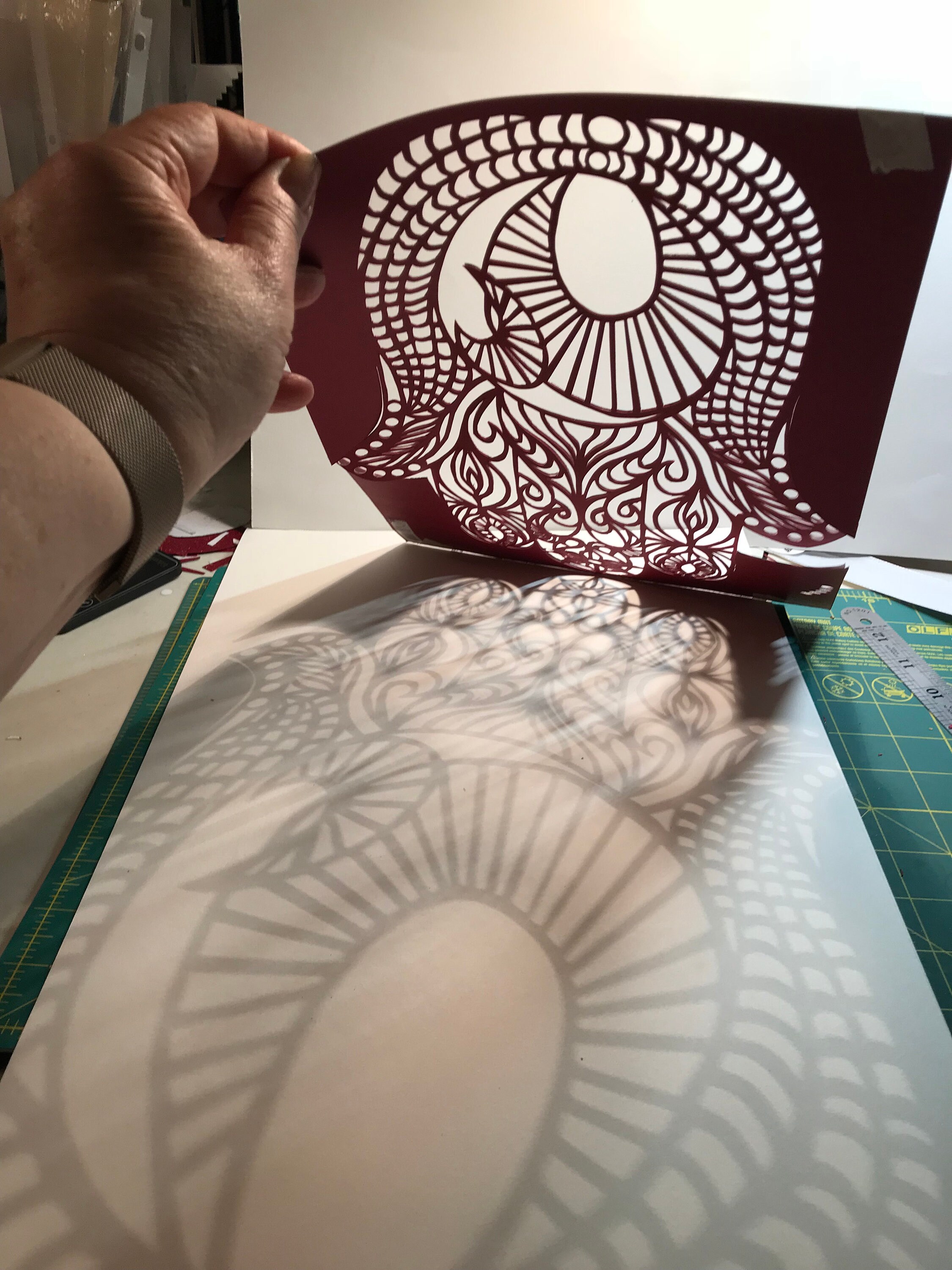 Burgundy HAMSA CHAI Papercut, Silver Frame, Anniversary Gift. Original ...