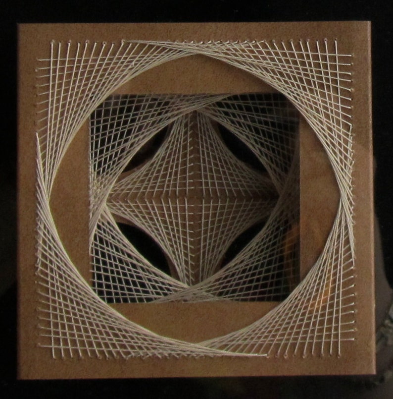 STRING ART ORIGINAL Geometric Design, 3 Layers Stitched on Cardstock W ...