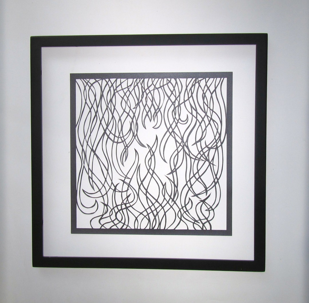 FIRE FLAMES Geometric Abstract Design Silhouette Paper Cut Wall Art ...