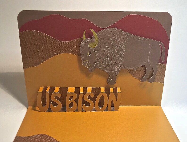 US BISON 3D Pop up Card Handmade Original Design in Earth Tones of ...