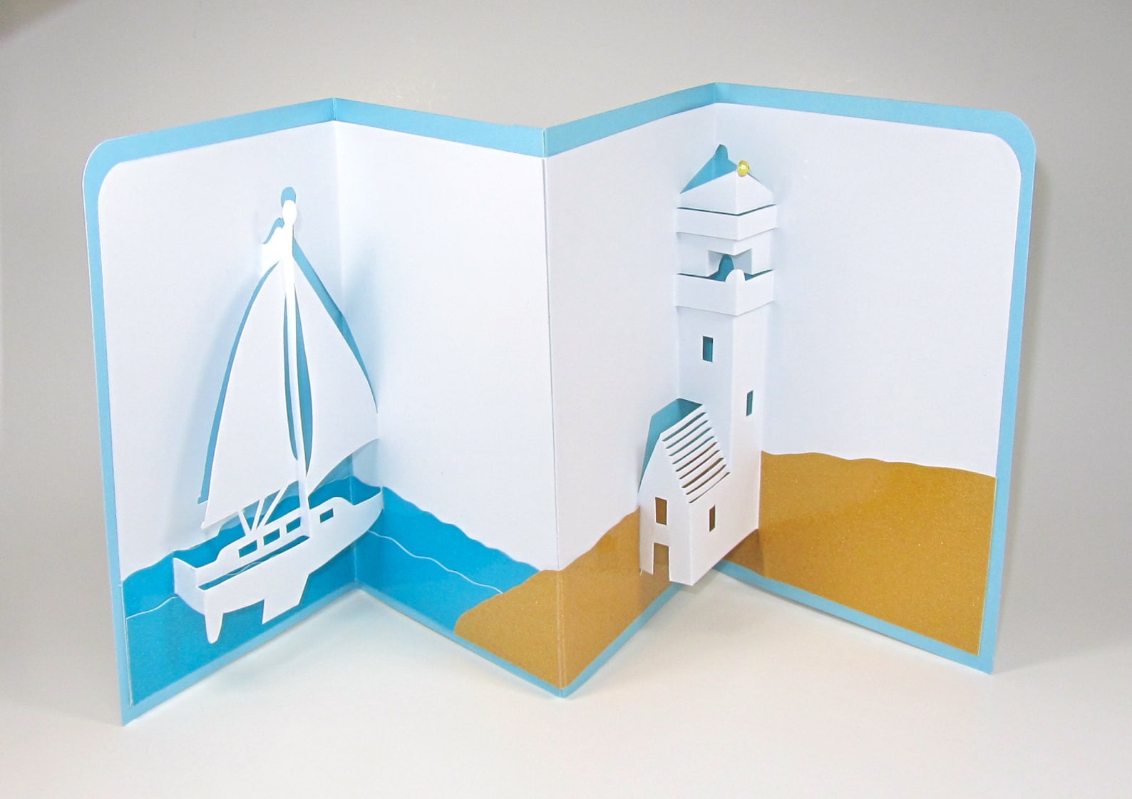 SAILBOAT and LIGHTHOUSE Nautical Pop-up 3D Card Home Décor Origamic ...