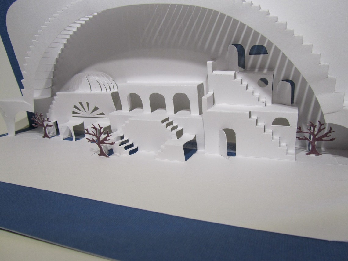 MEDITERRANEAN 3D Pop up Scenery of a Village Under a Bridge in White ...