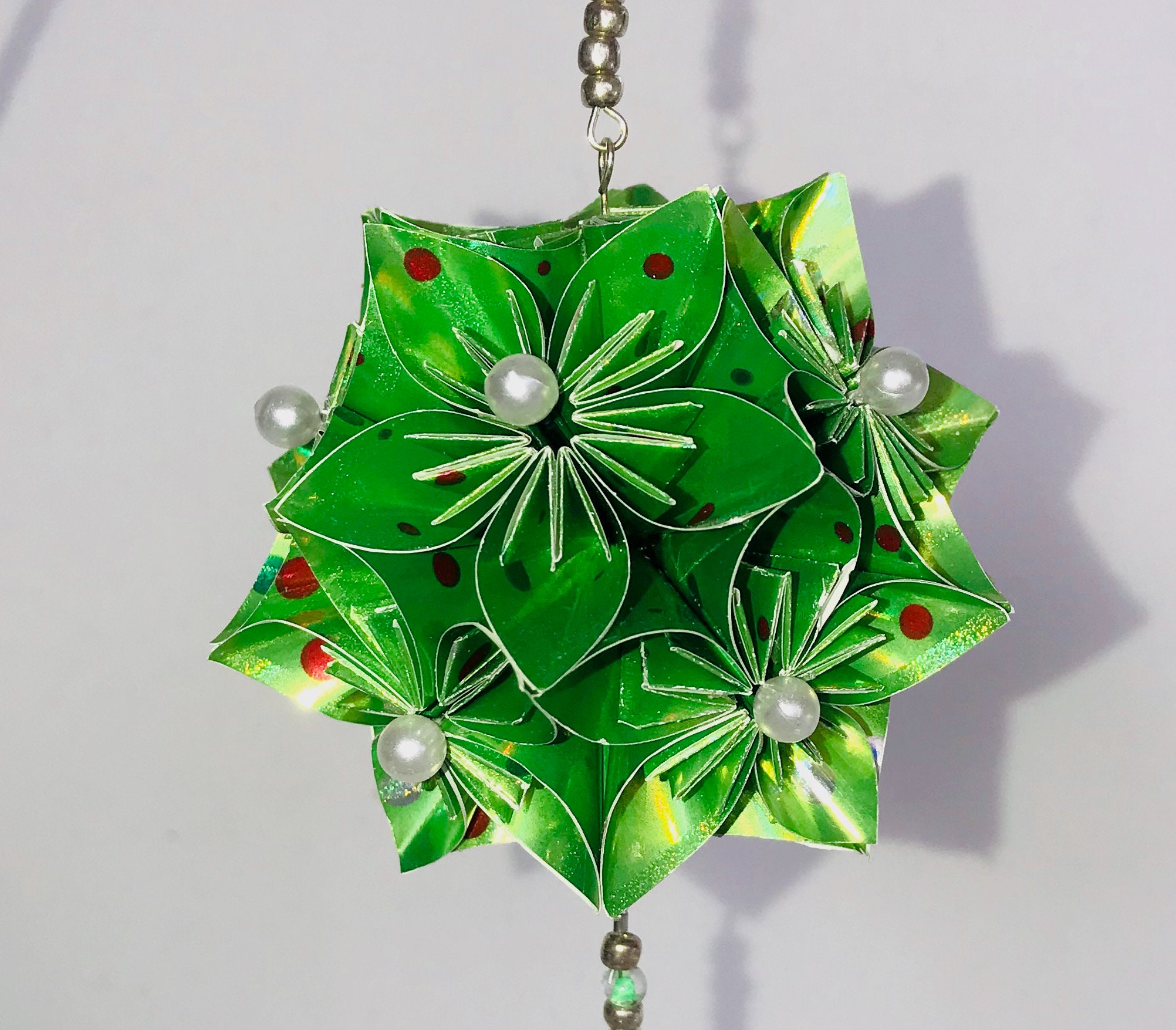 ORNAMENT STAR Kusudama Modular Origami HANDMADE in Shimmery Neon Green ...