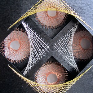 STRING ART ORIGINAL Geometric Design, 3 Layers Stitched on Cardstock W ...