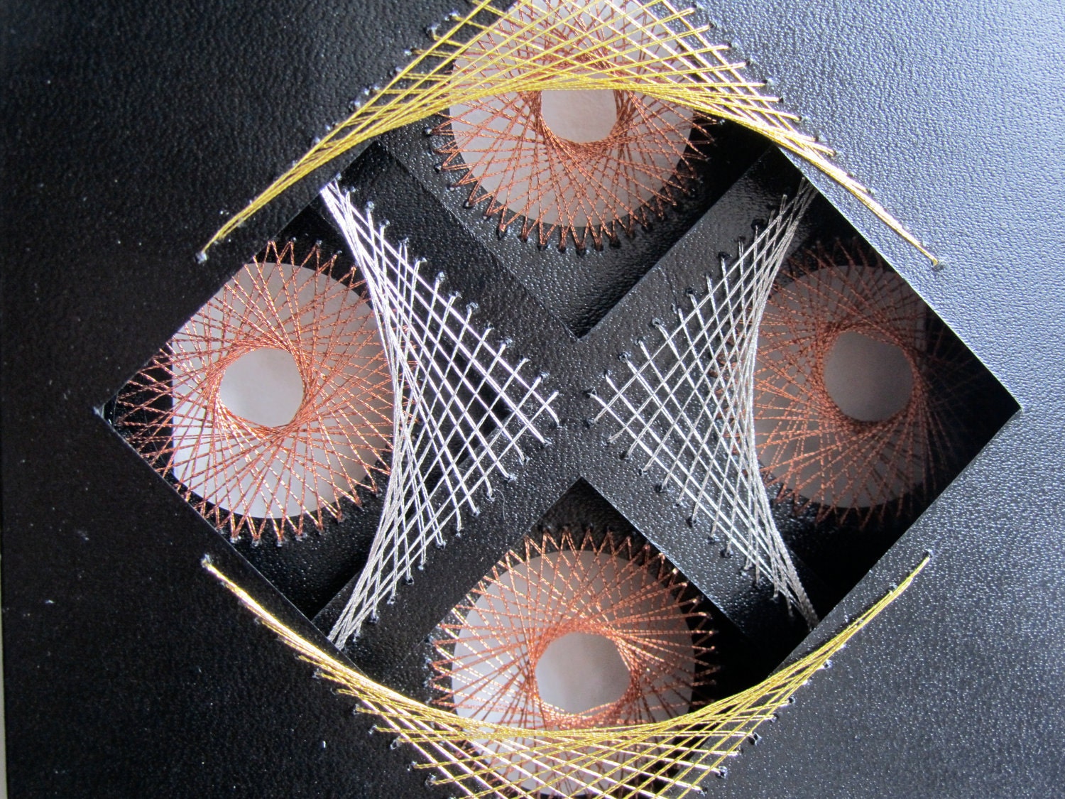 STRING ART ORIGINAL Geometric Design, 3 Layers Stitched on Cardstock W ...