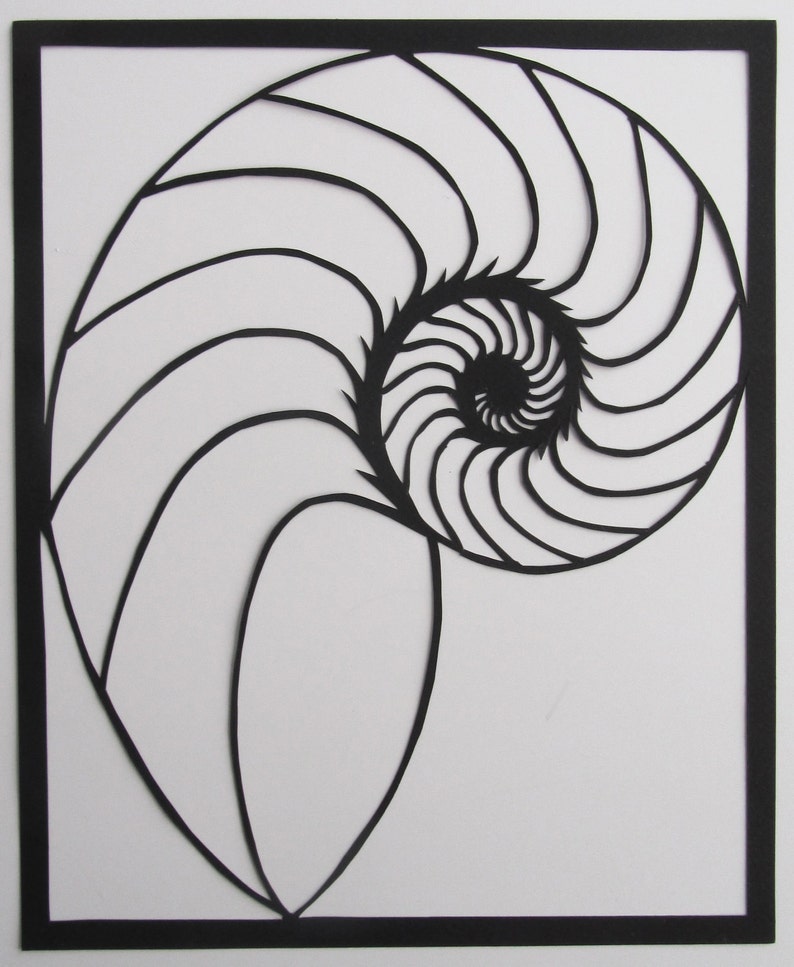 NAUTILUS Shell Silhouette Paper Cutout Handcut in Black Symbolic Wall ...