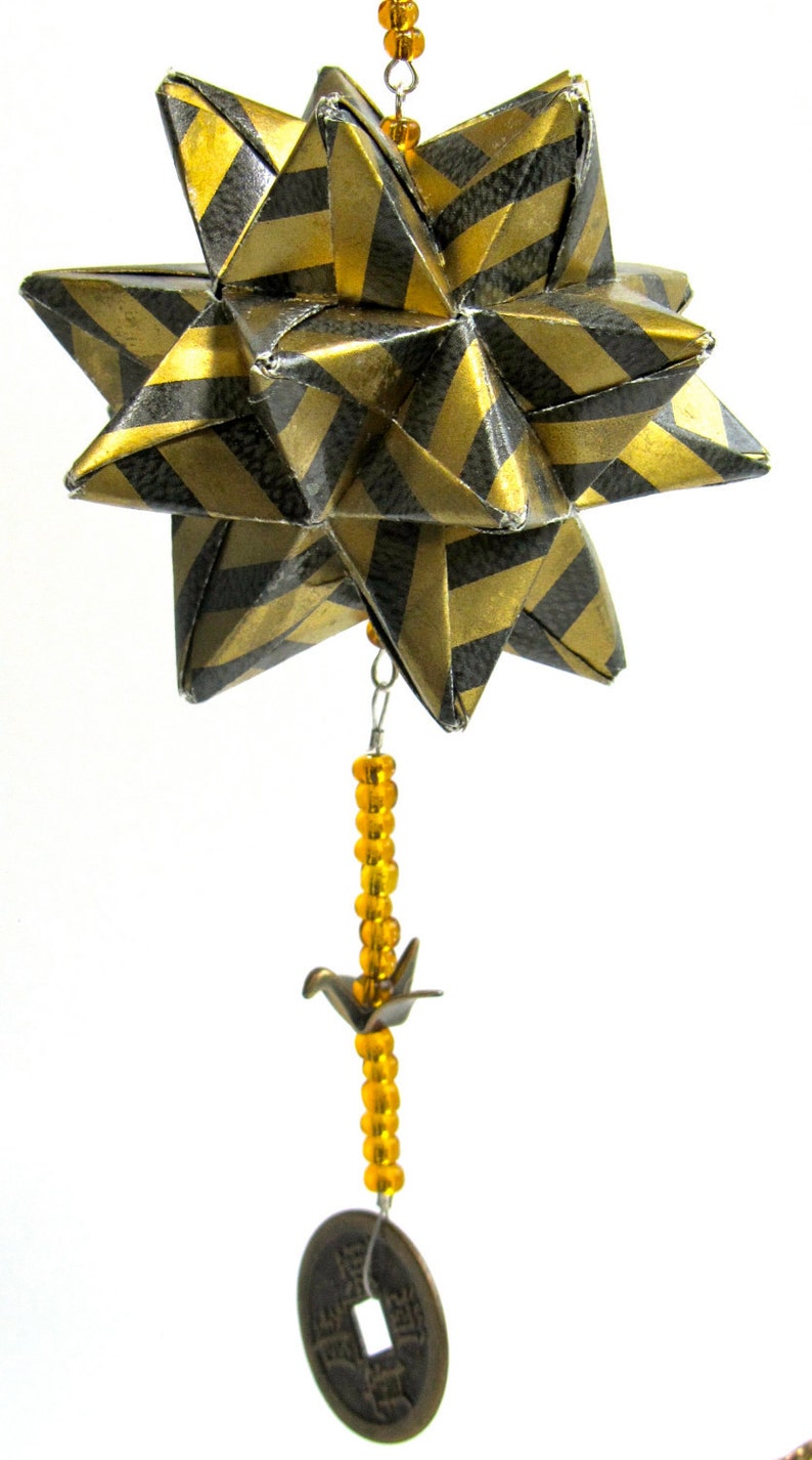 HOLIDAY ORIGAMI Handmade Star Ball Ornament Home Décor in Metallic Gold ...