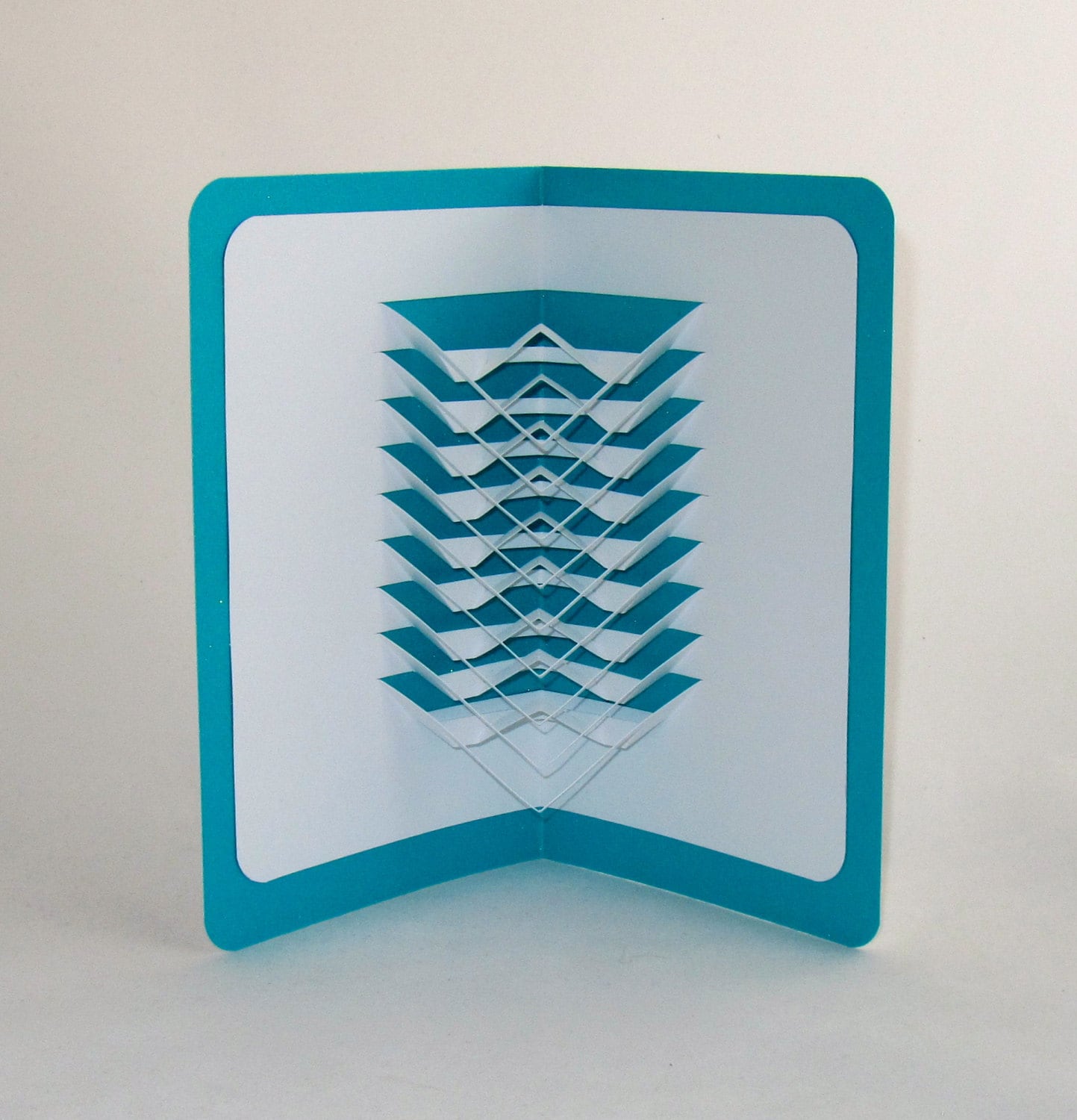POP UP SCULPTURE 3D Card of Geometric Zigzag Lines W/intricate Diagonal ...