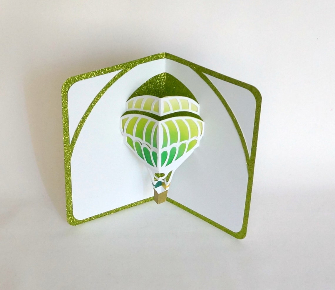 HOT AIR BALLOON 3D Pop up Greeting Card Home Décor Cut by Hand in White ...