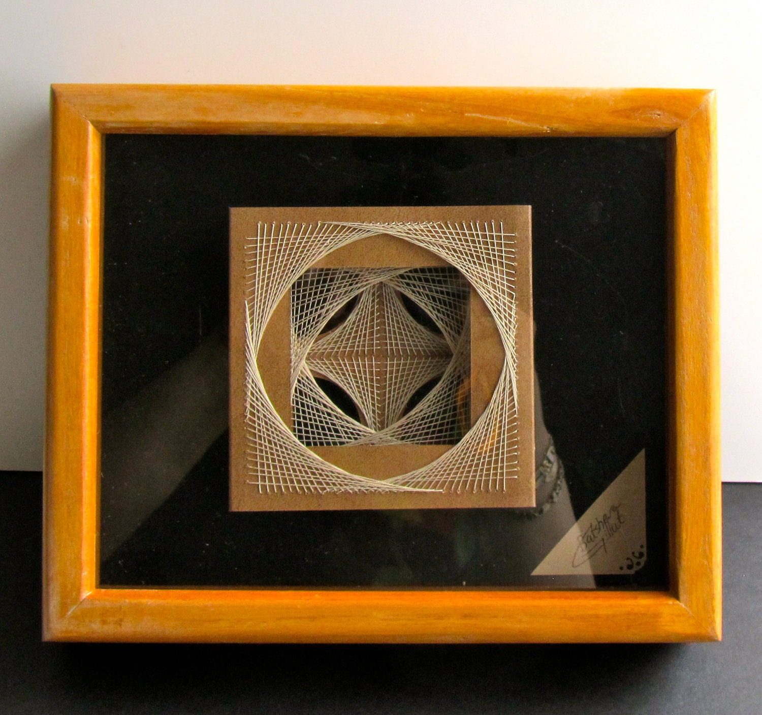 STRING ART ORIGINAL Geometric Design, 3 Layers Stitched on Cardstock W ...