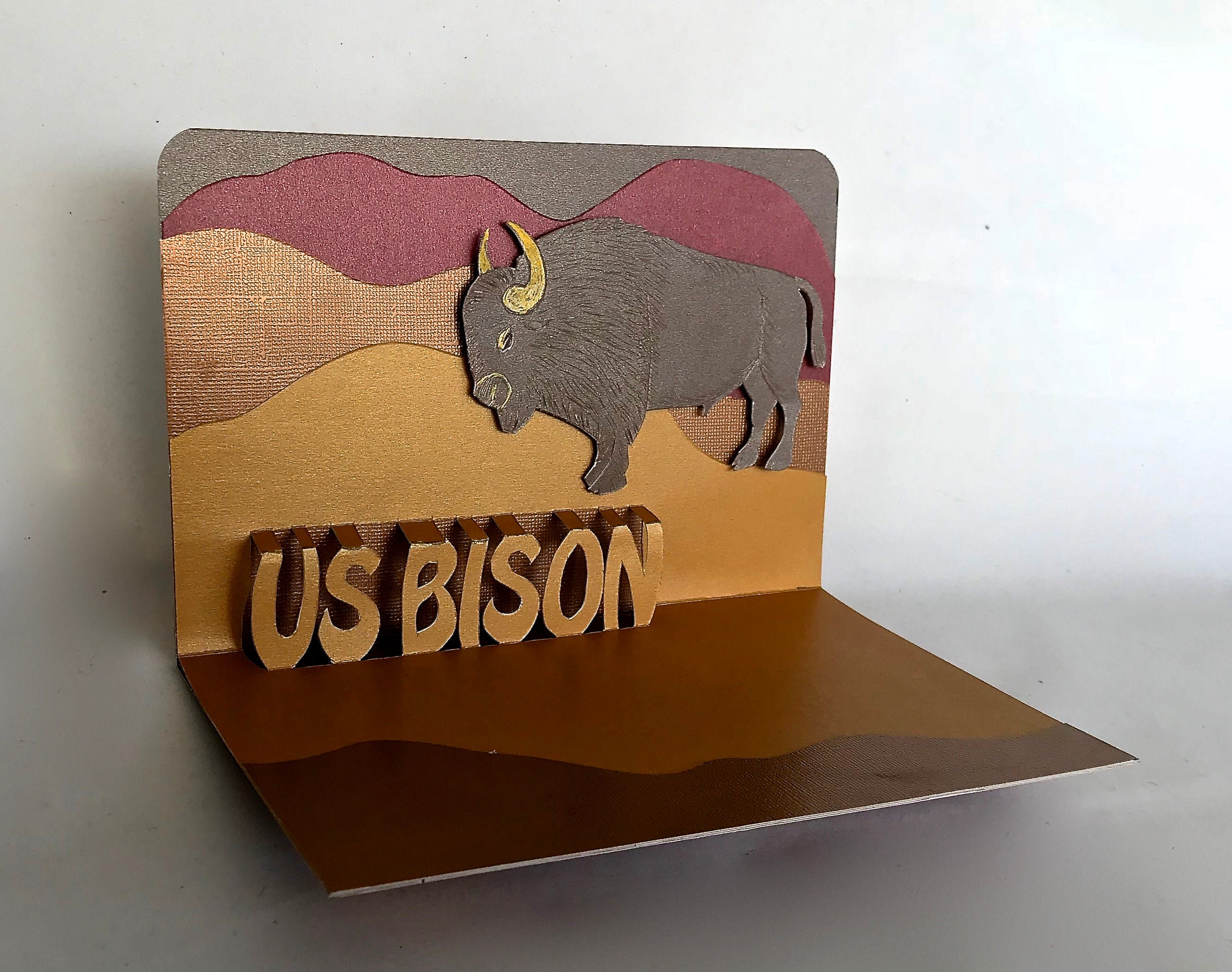 US BISON 3D Pop up Card Handmade Original Design in Earth Tones of ...