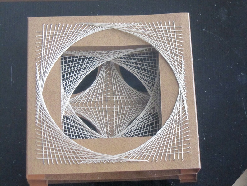 STRING ART ORIGINAL Geometric Design, 3 Layers Stitched on Cardstock W ...