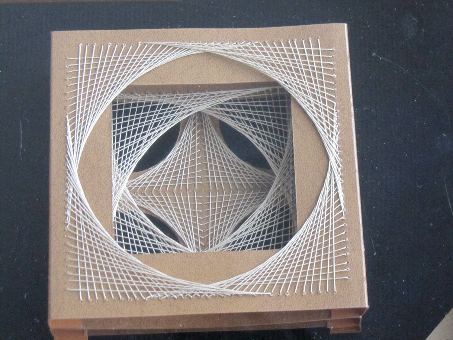 STRING ART ORIGINAL Geometric Design, 3 Layers Stitched on Cardstock W ...