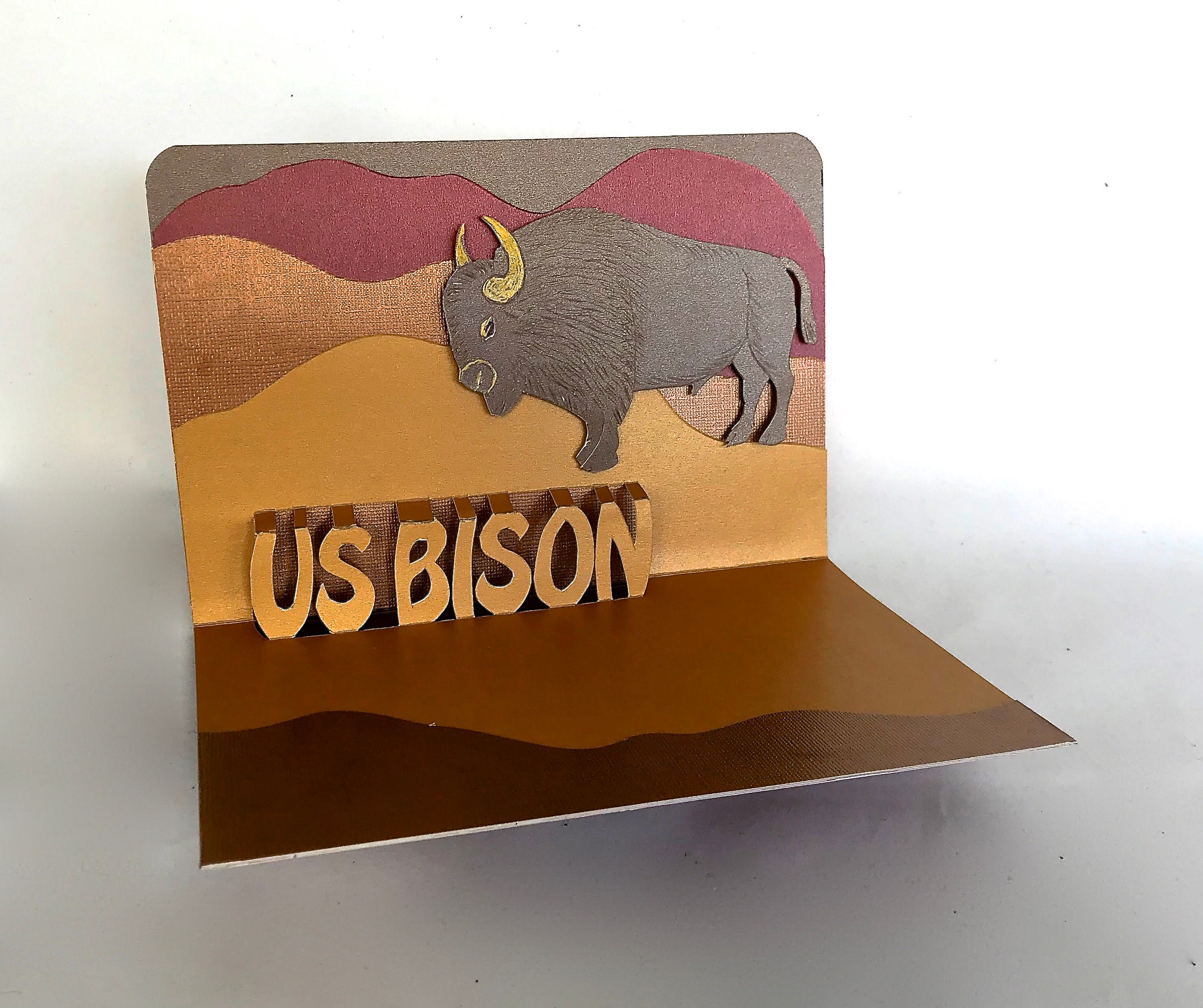US BISON 3D Pop up Card Handmade Original Design in Earth Tones of ...