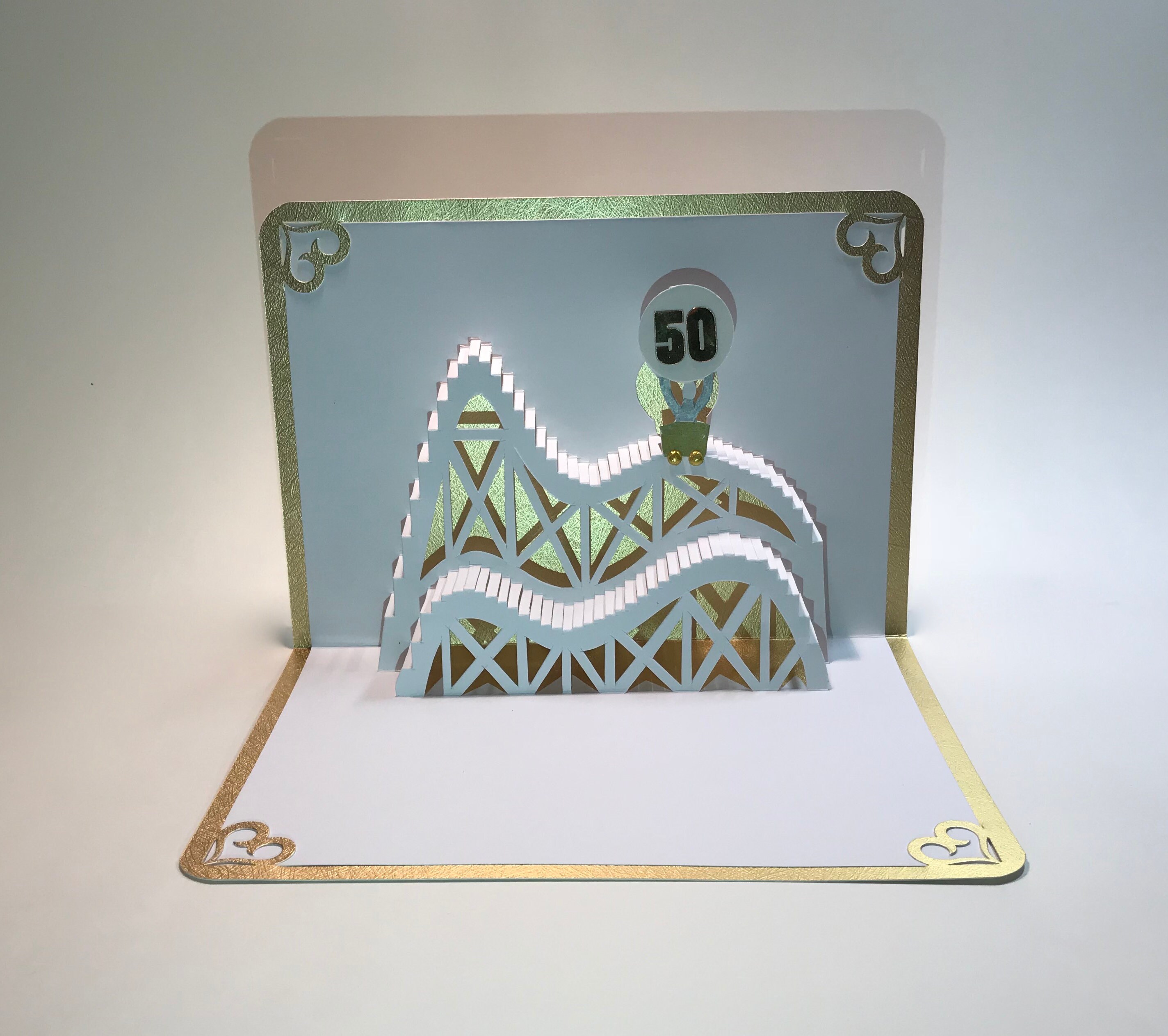 50th Gold ANNIVERSARY ROLLER COASTER 3D Pop up Card. Handmade ...