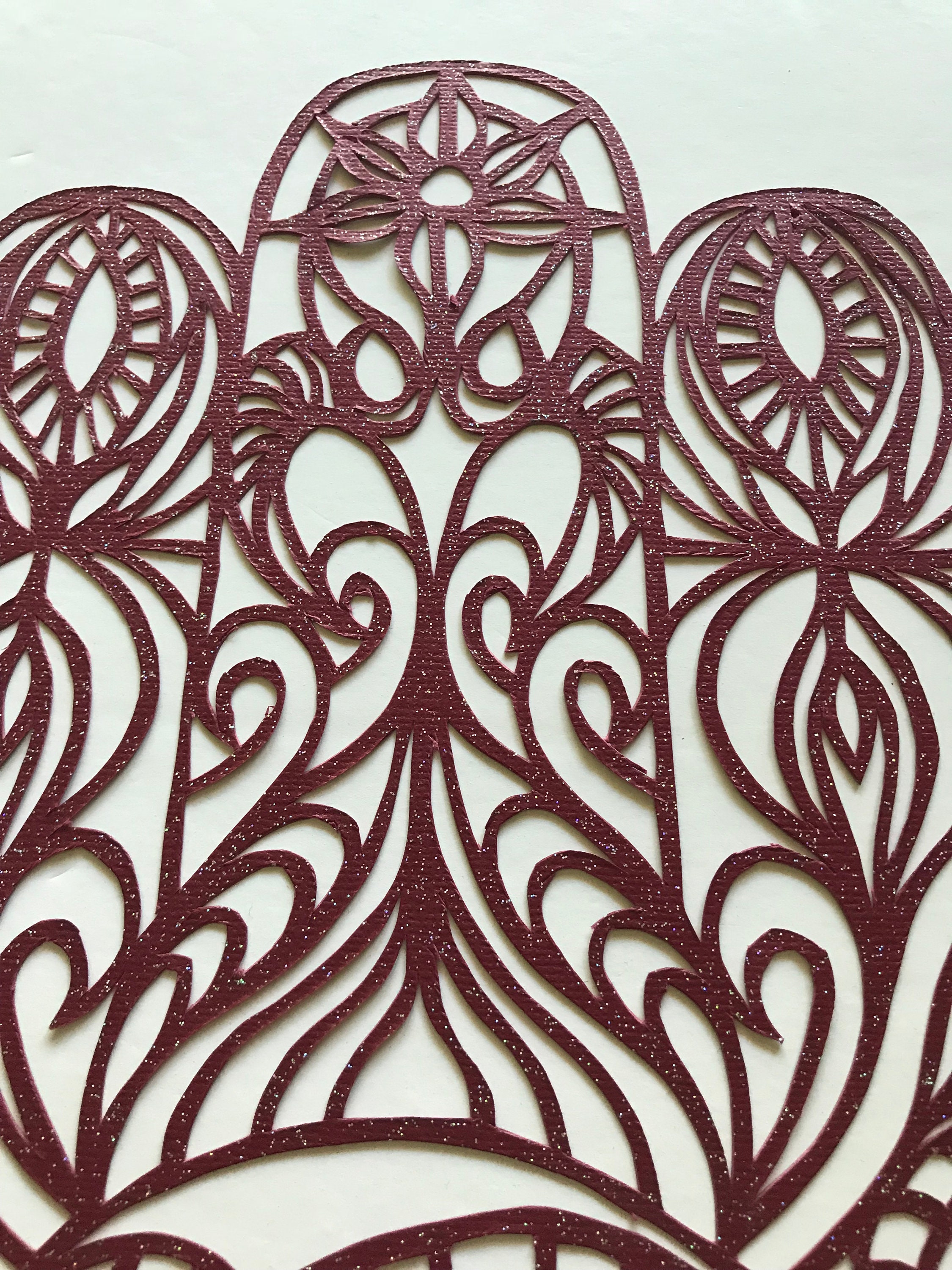 Burgundy HAMSA CHAI Papercut, Silver Frame, Anniversary Gift. Original ...