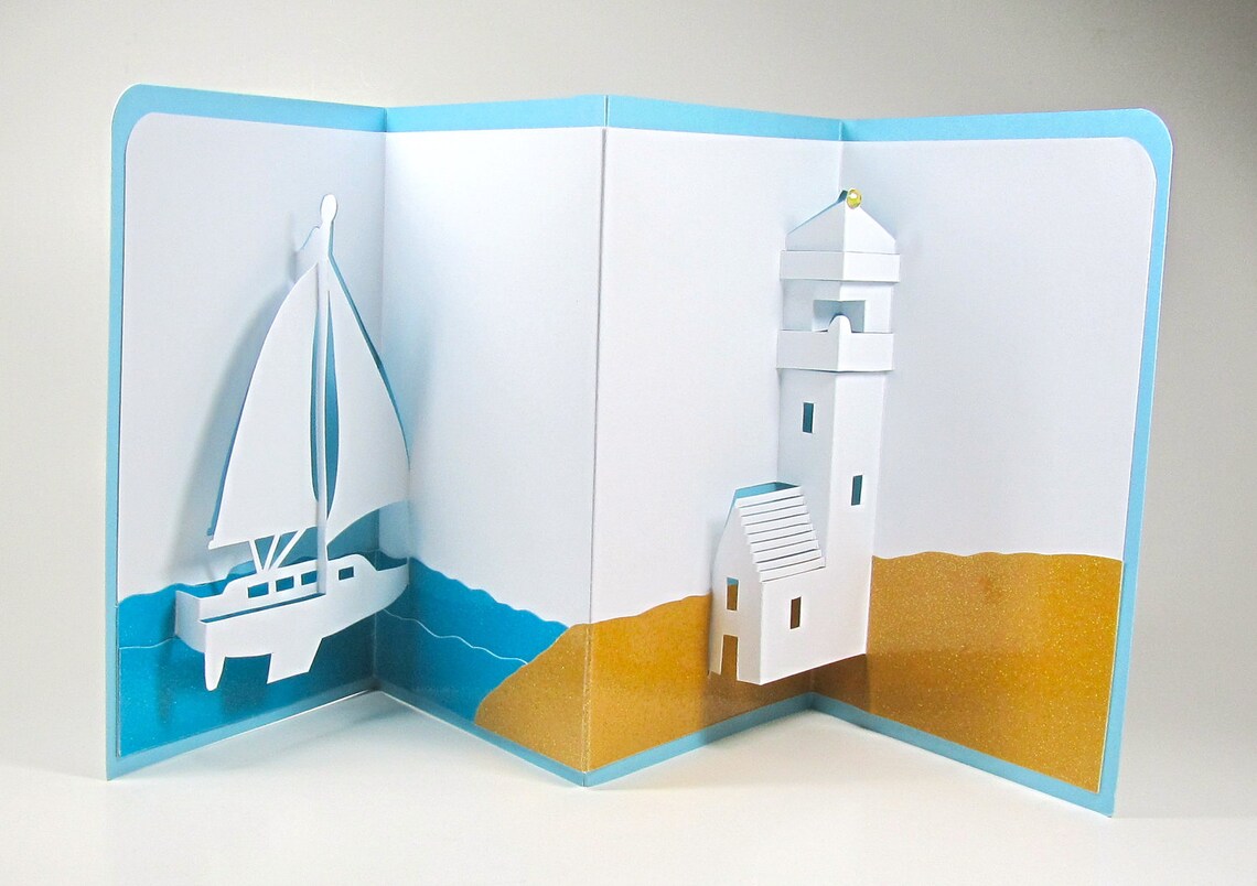 SAILBOAT and LIGHTHOUSE Nautical Pop-up 3D Card Home Décor Origamic ...