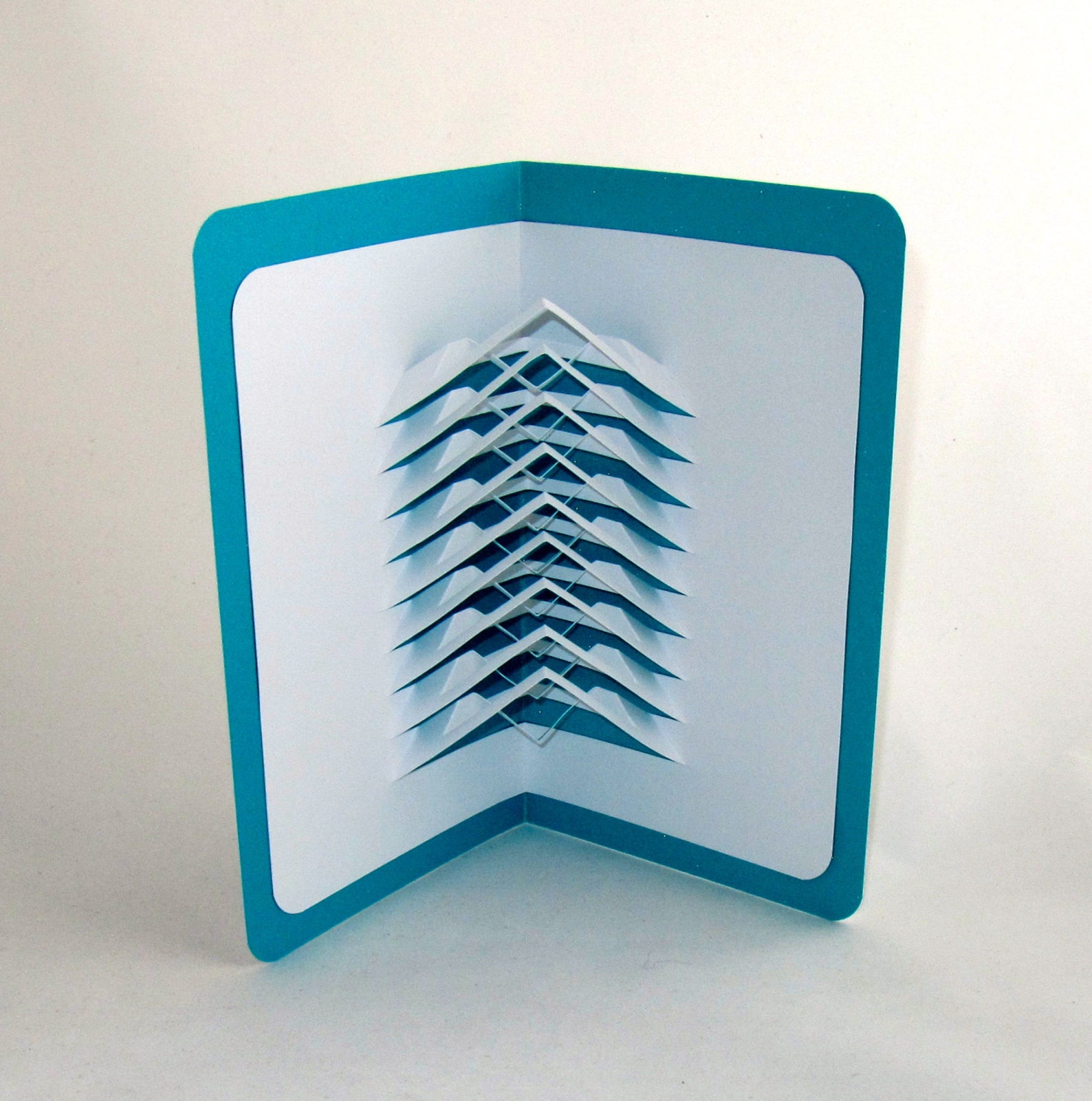 POP UP SCULPTURE 3D Card of Geometric Zigzag Lines W/intricate Diagonal ...